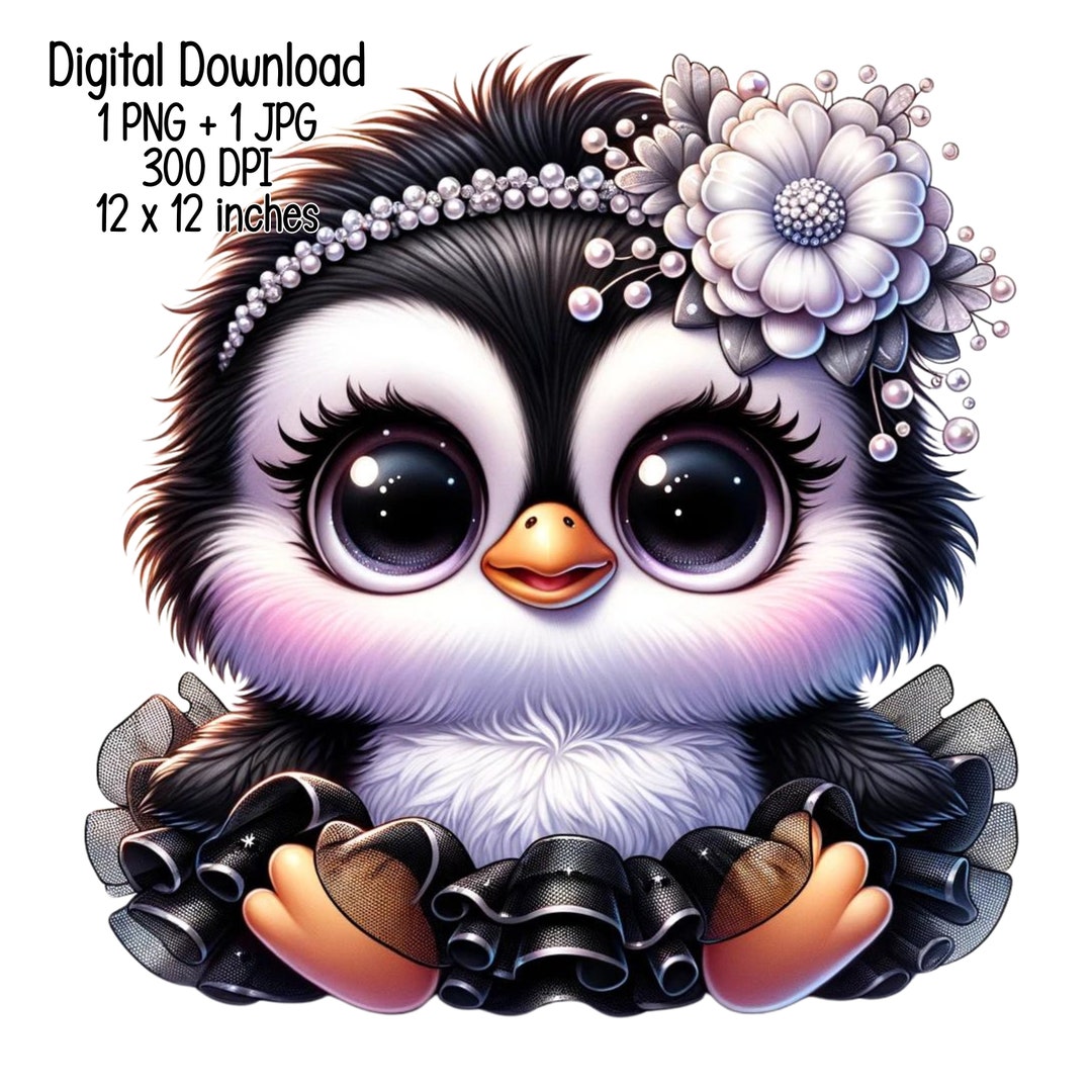 Cute Adorable Baby Penguin in Party Tutu and Headband Clipart ...