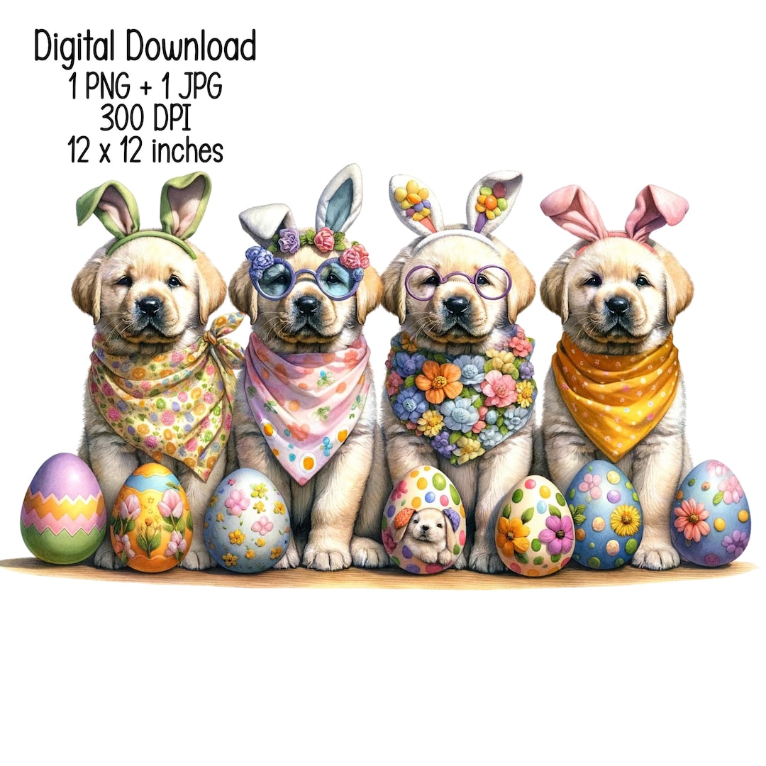 Easter Puppies PNG | Cute Labrador Clipart | Spring Dog Bunny Ears Art ...