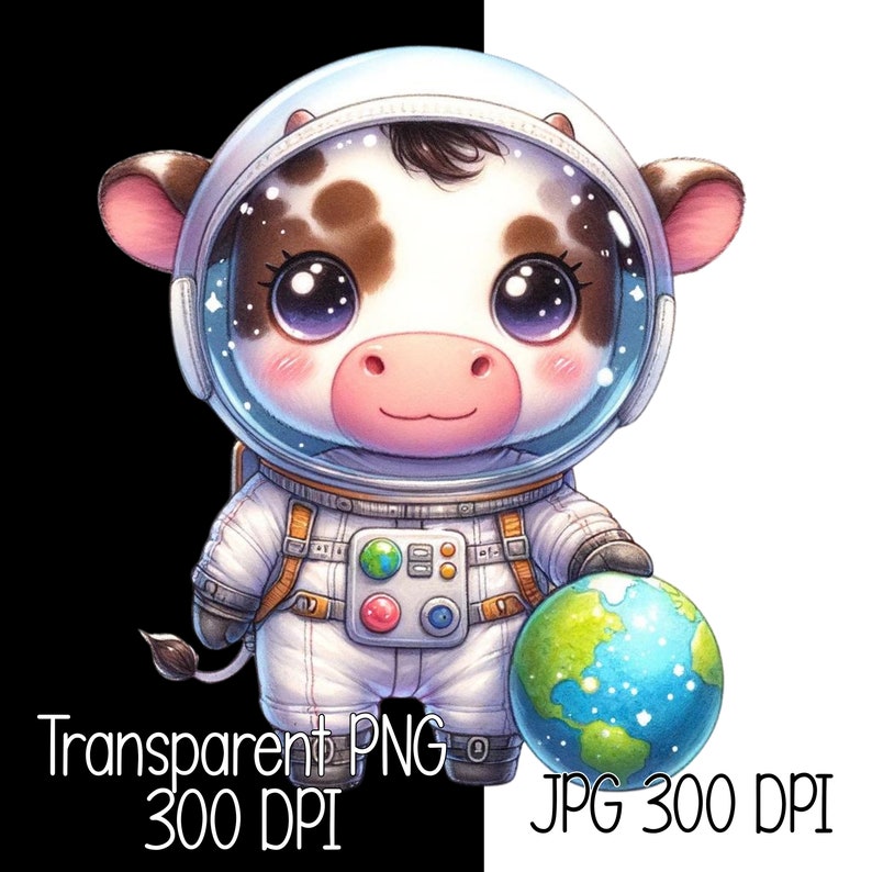 Baby Cow Planet Earth Clipart Illustration Astronaut in Cosmos ...