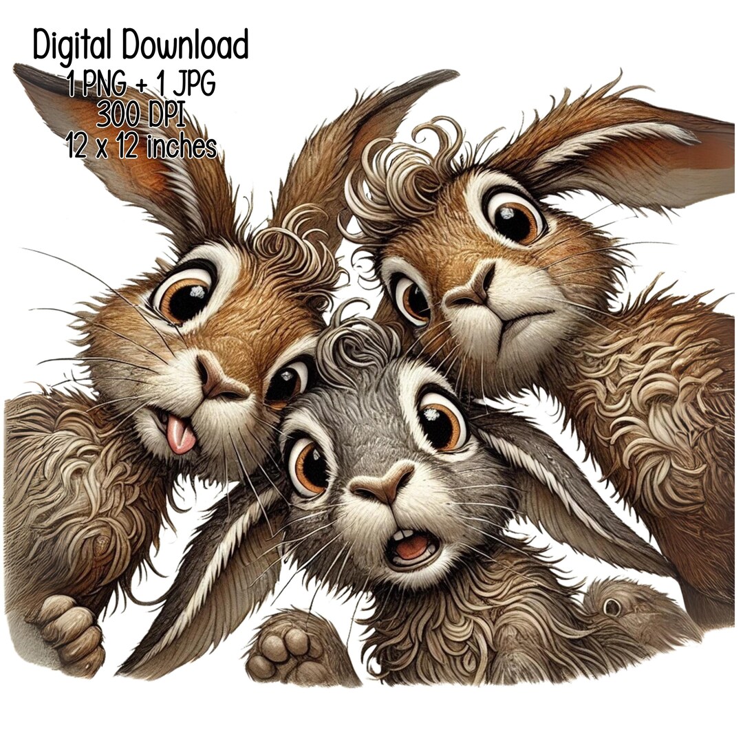 2 Curious Silly Rabbit Besties Illustration | Digital Download ...