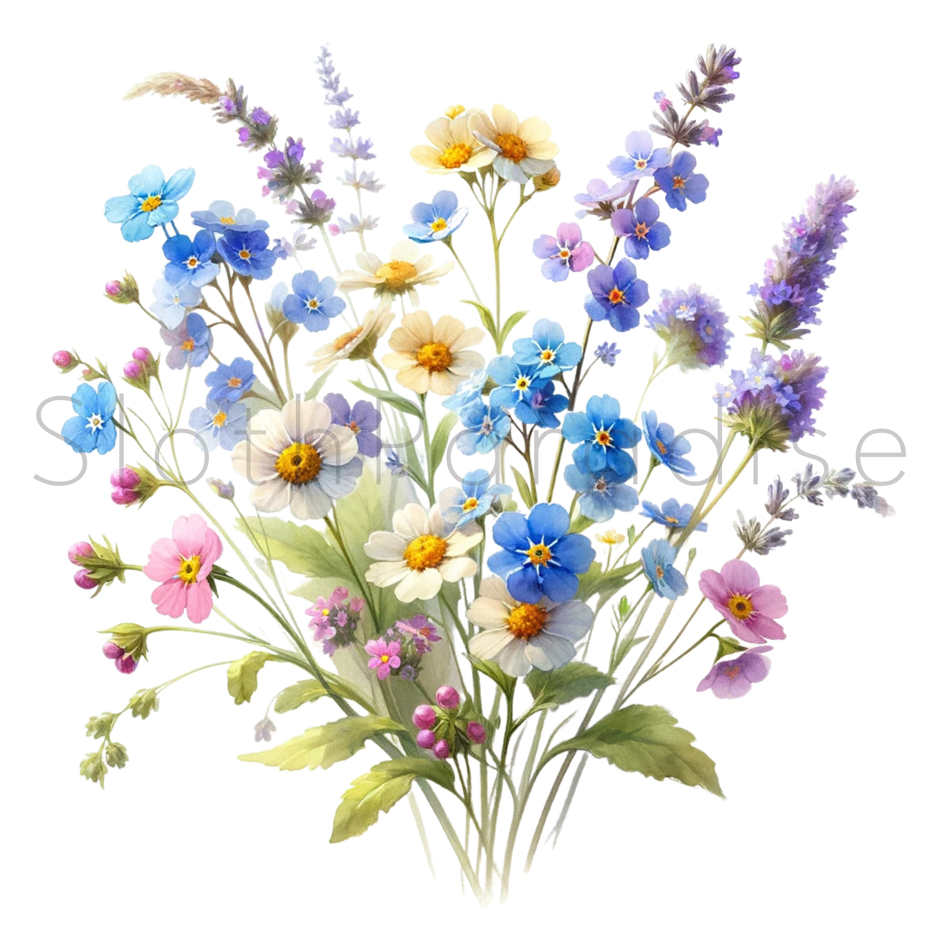 10 PNG Wildflower Bouquets Transparent Watercolor Clipart Digital ...