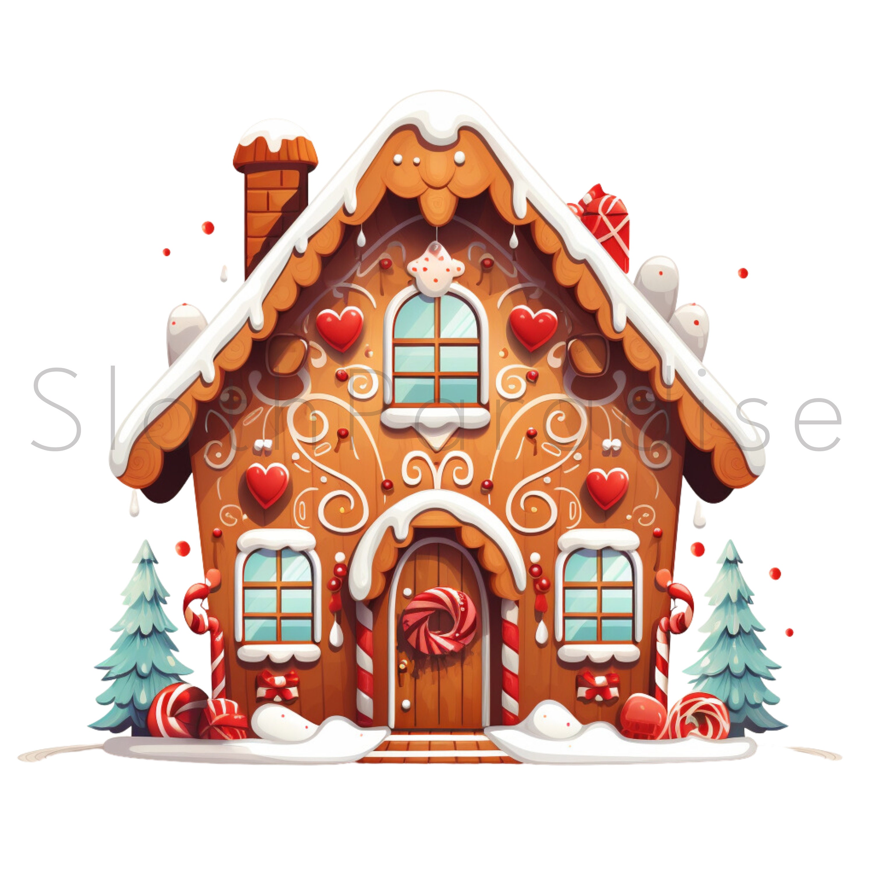 8 PNG Christmas Cookie House Transparent Watercolor Clipart Digital ...