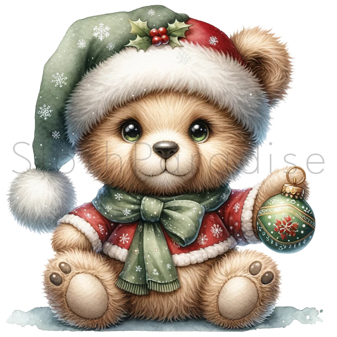 12 PNG Christmas Teddy Bear Transparent Watercolor Clipart Digital ...