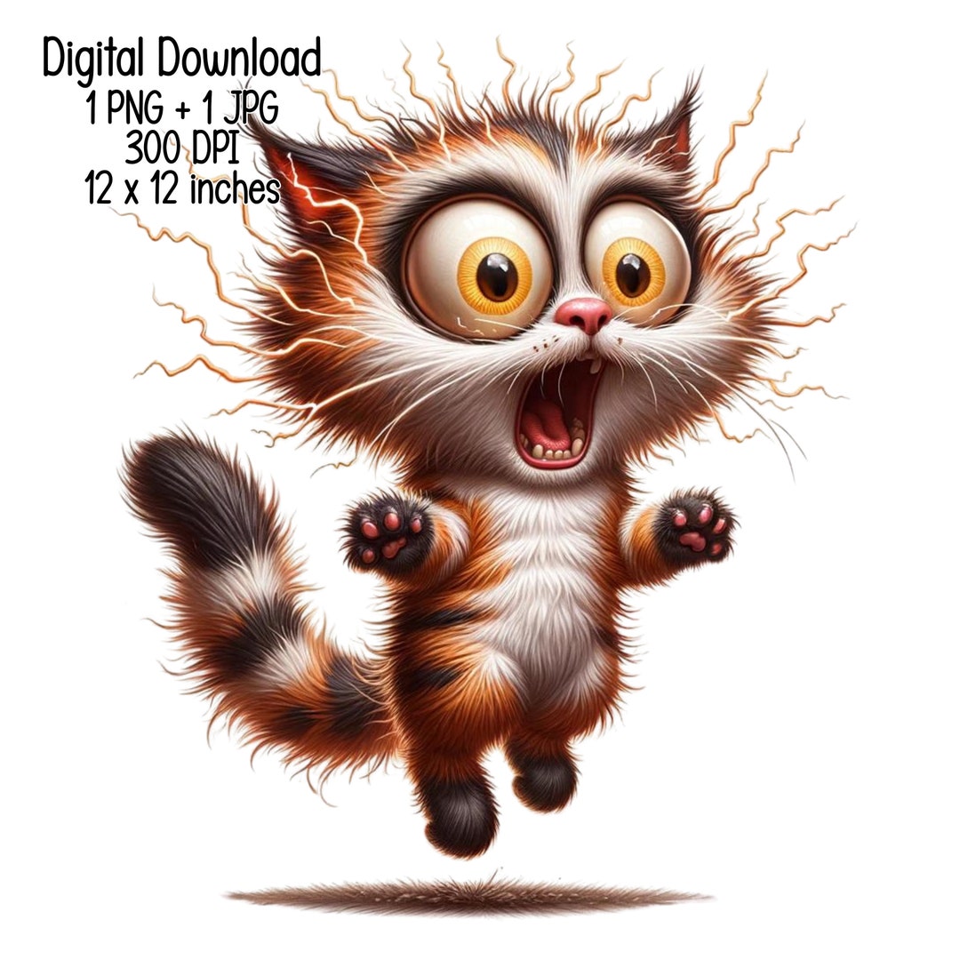 Electrified Cat Humorous Illustration | Digital Download | Clipart PNG ...