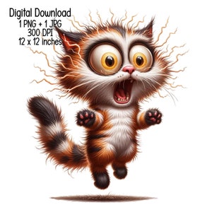 Electrified Cat Humorous Illustration | Digital Download | Clipart PNG ...