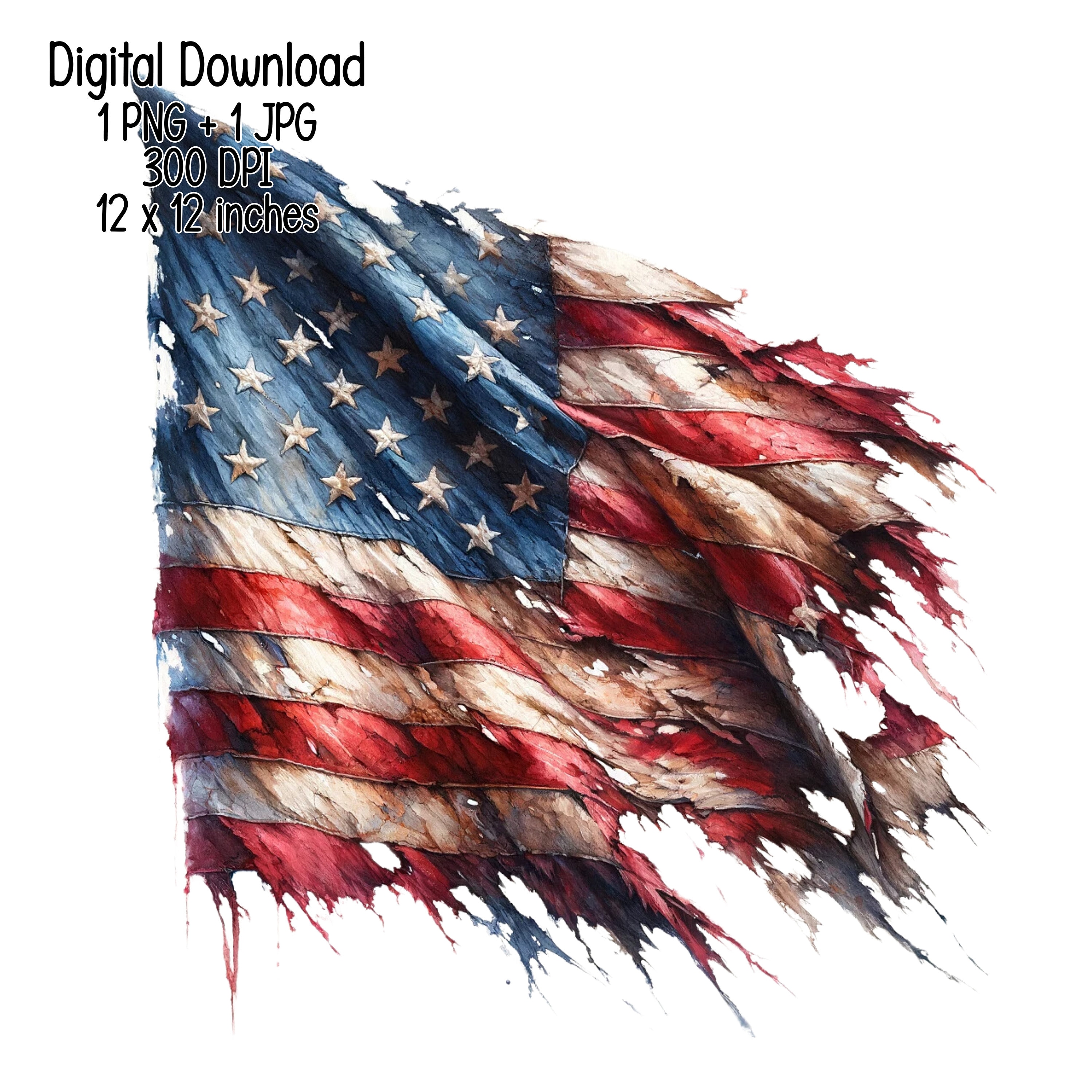 American Flag Distressed and Torn Digital Download, USA Flag T-shirt ...