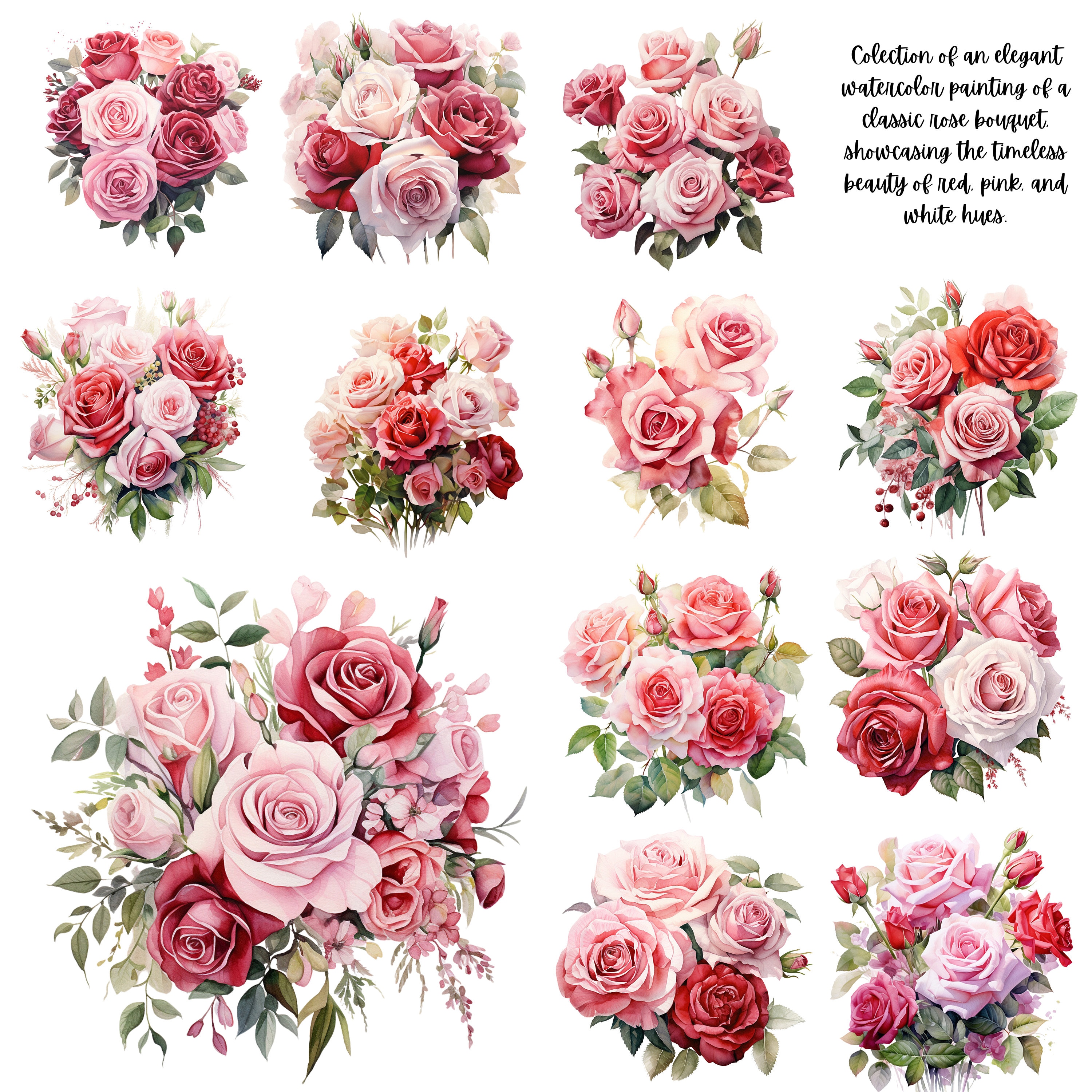 12 PNG Red and Pink Rose Bouquets Transparent Clipart Digital Download ...