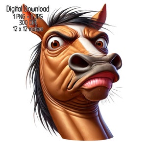 Emotional Horse With Humorous Expression - Digital Download Sublimation ...