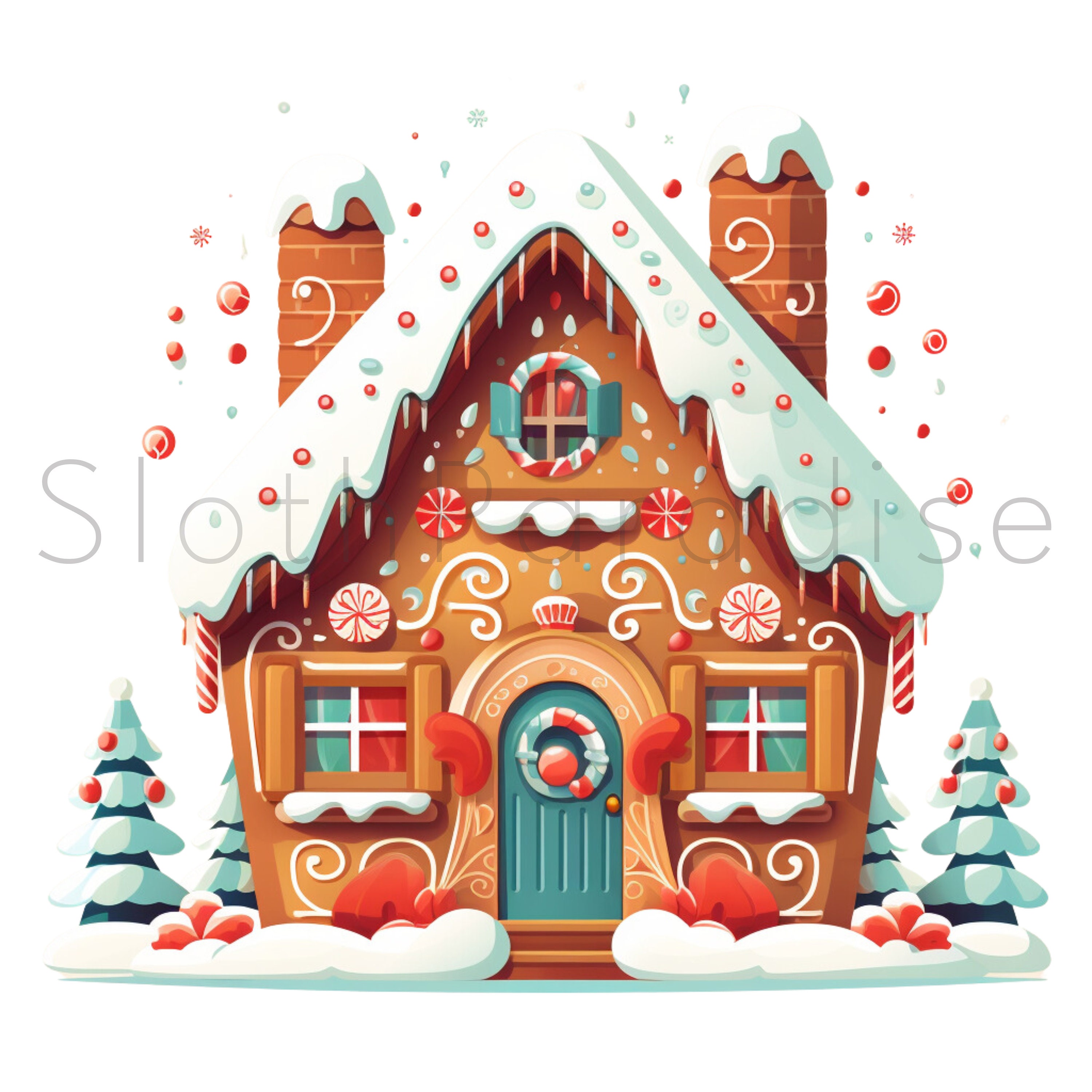 8 PNG Christmas Cookie House Transparent Watercolor Clipart Digital ...