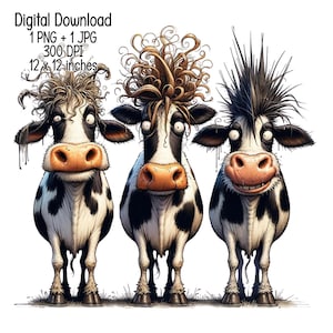Crazy Cows Digital Download Humorous Herd Illustration Clipart ...