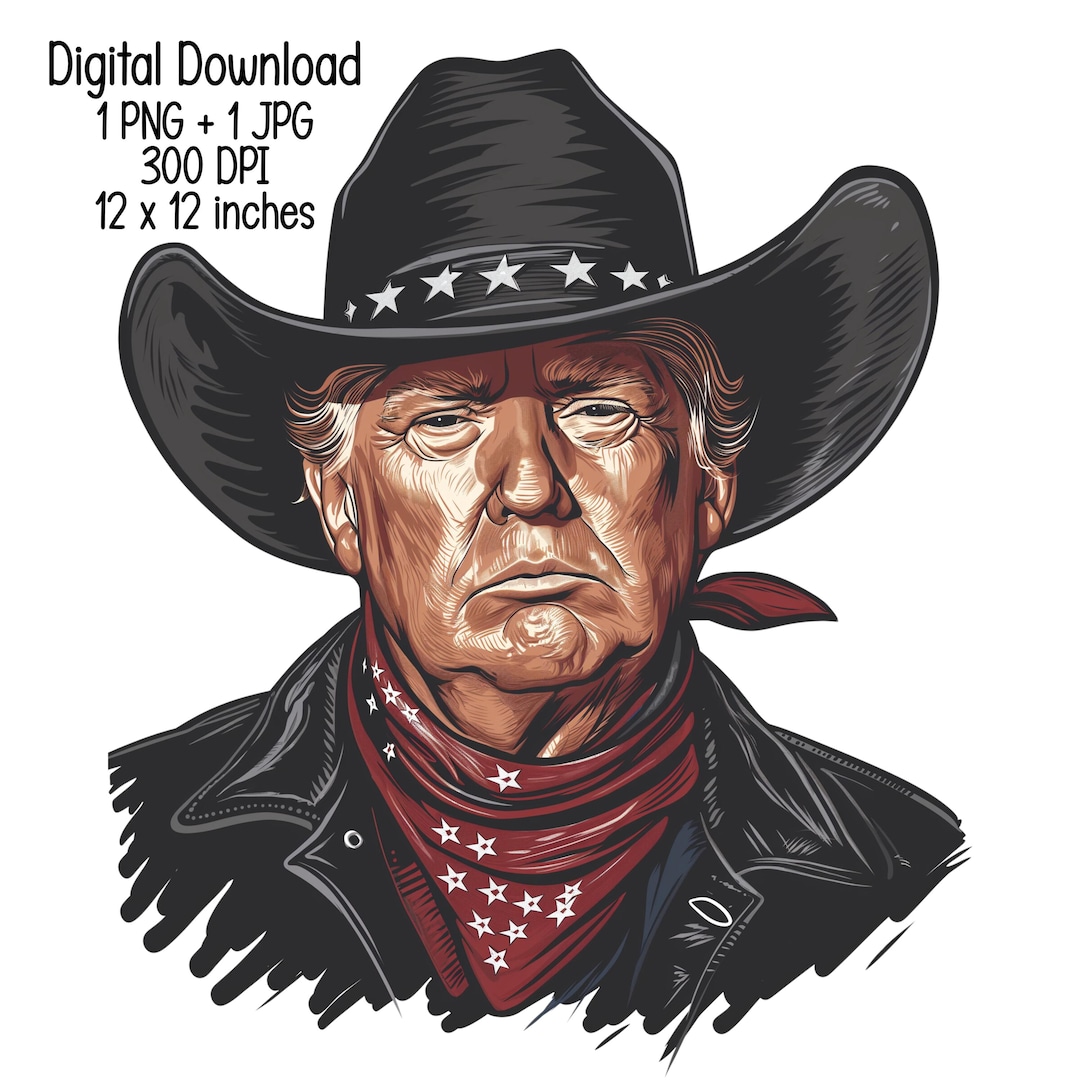 Donald Trump as a Cool Cowboy - Clipart Illustration, Digital Download ...