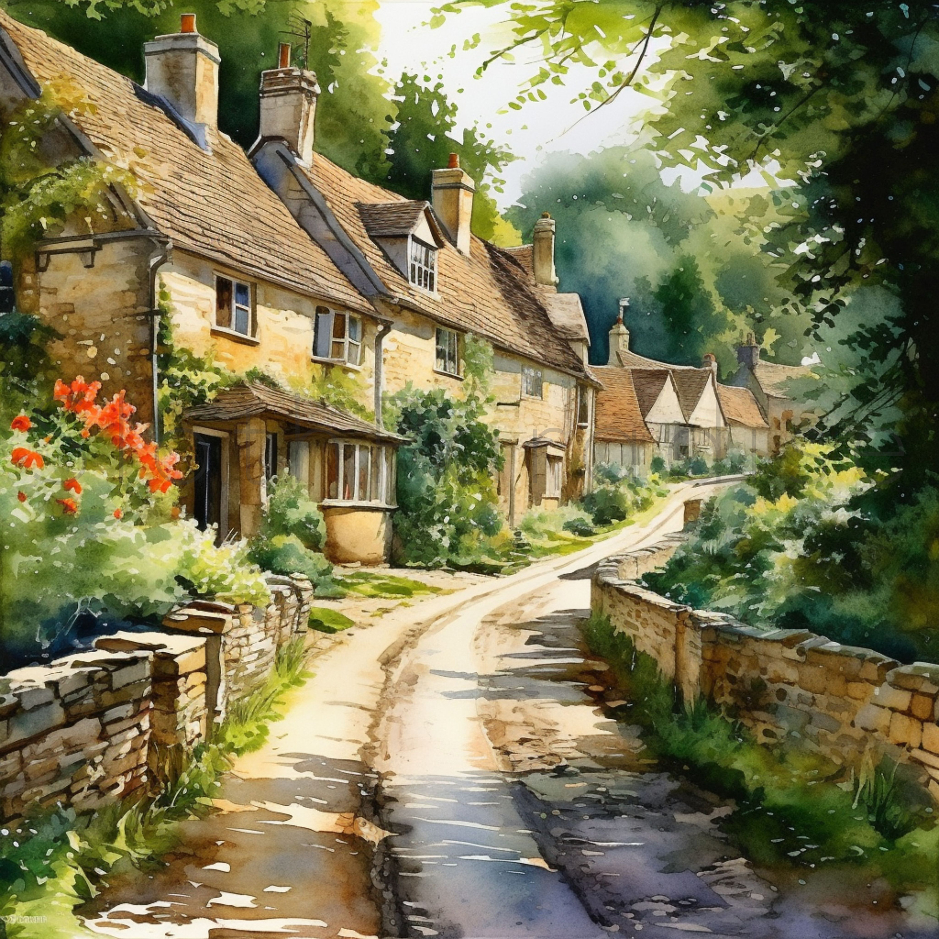 11 JPG English Village Part 2 Watercolor Clipart Digital Download ...