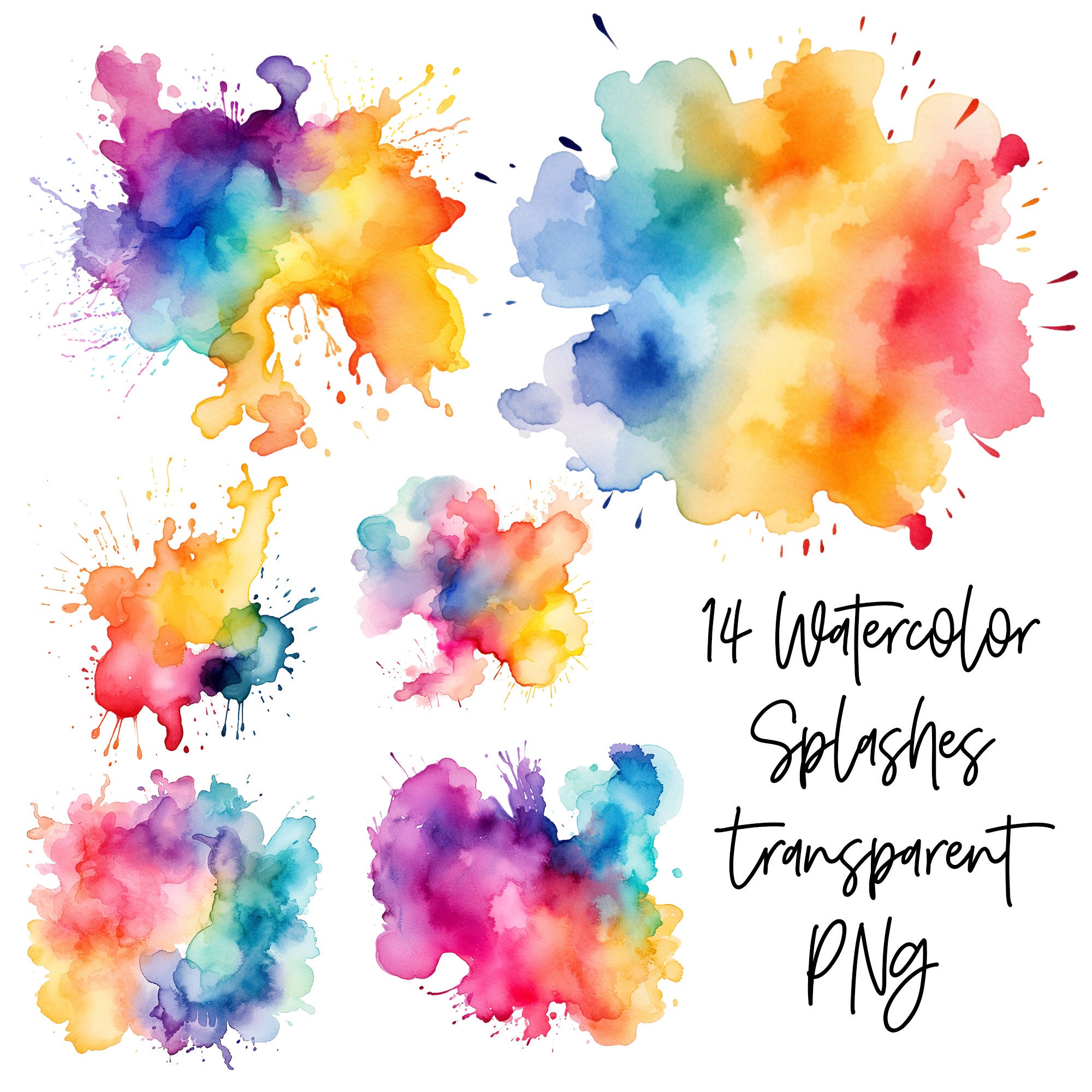 14 PNG Watercolor Color Splashes Transparent Watercolor Clipart Digital ...