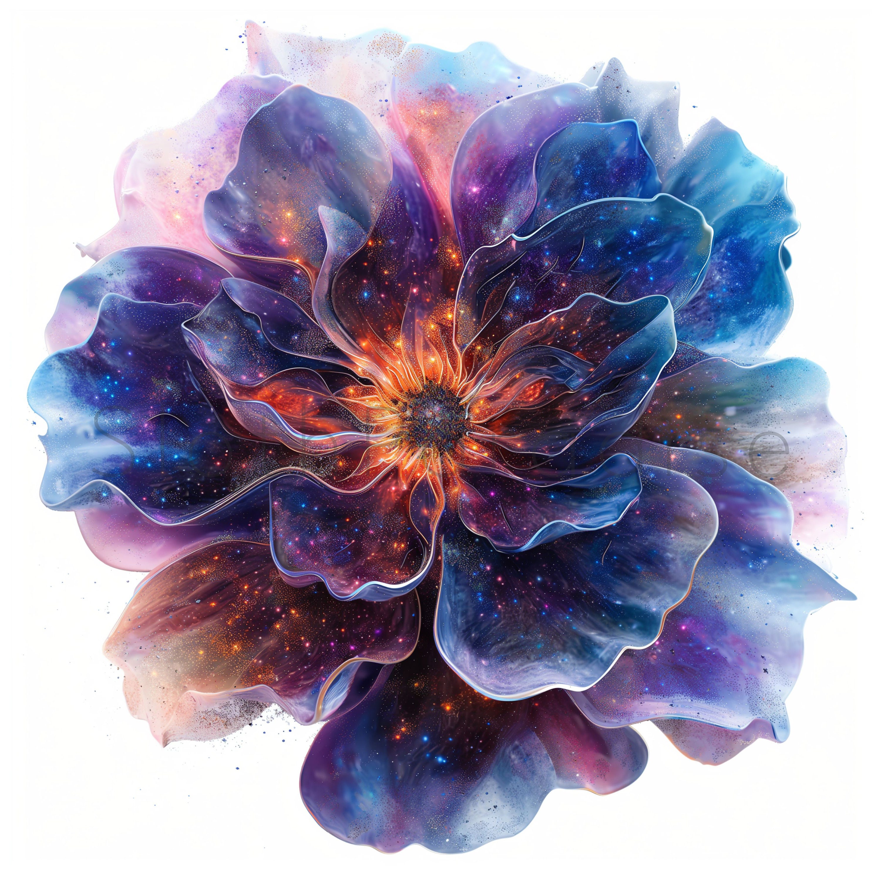 10 Abstract Galaxy Flower Clipart | Cosmos Blue Floral Print ...