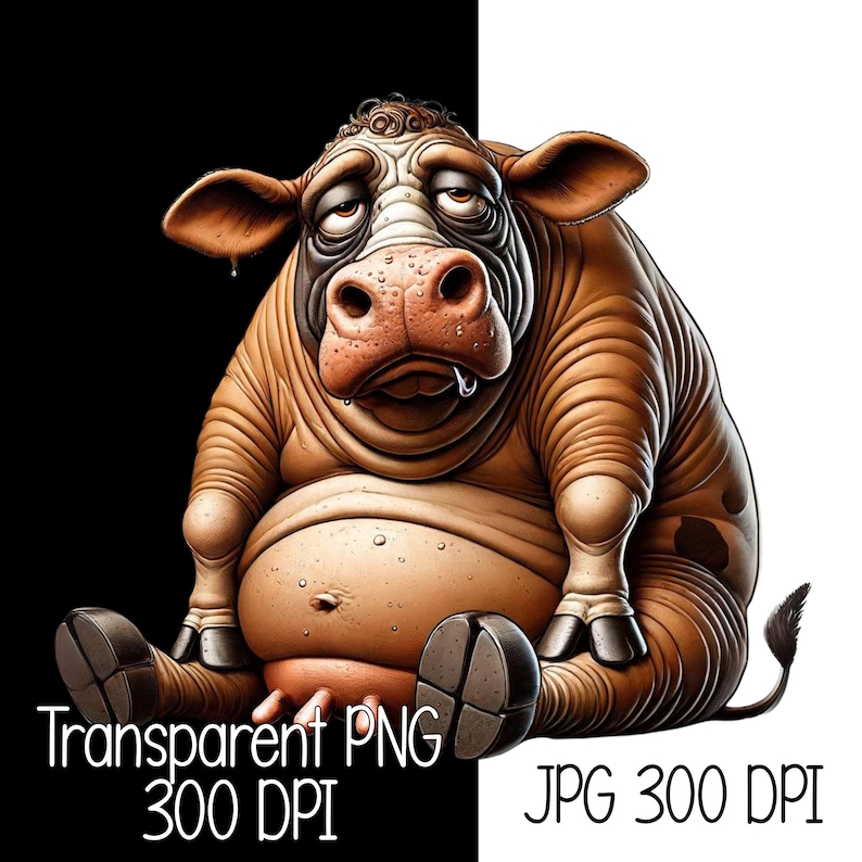 Tired Cow Humorous Illustration | Digital Download | Funny Animal ...