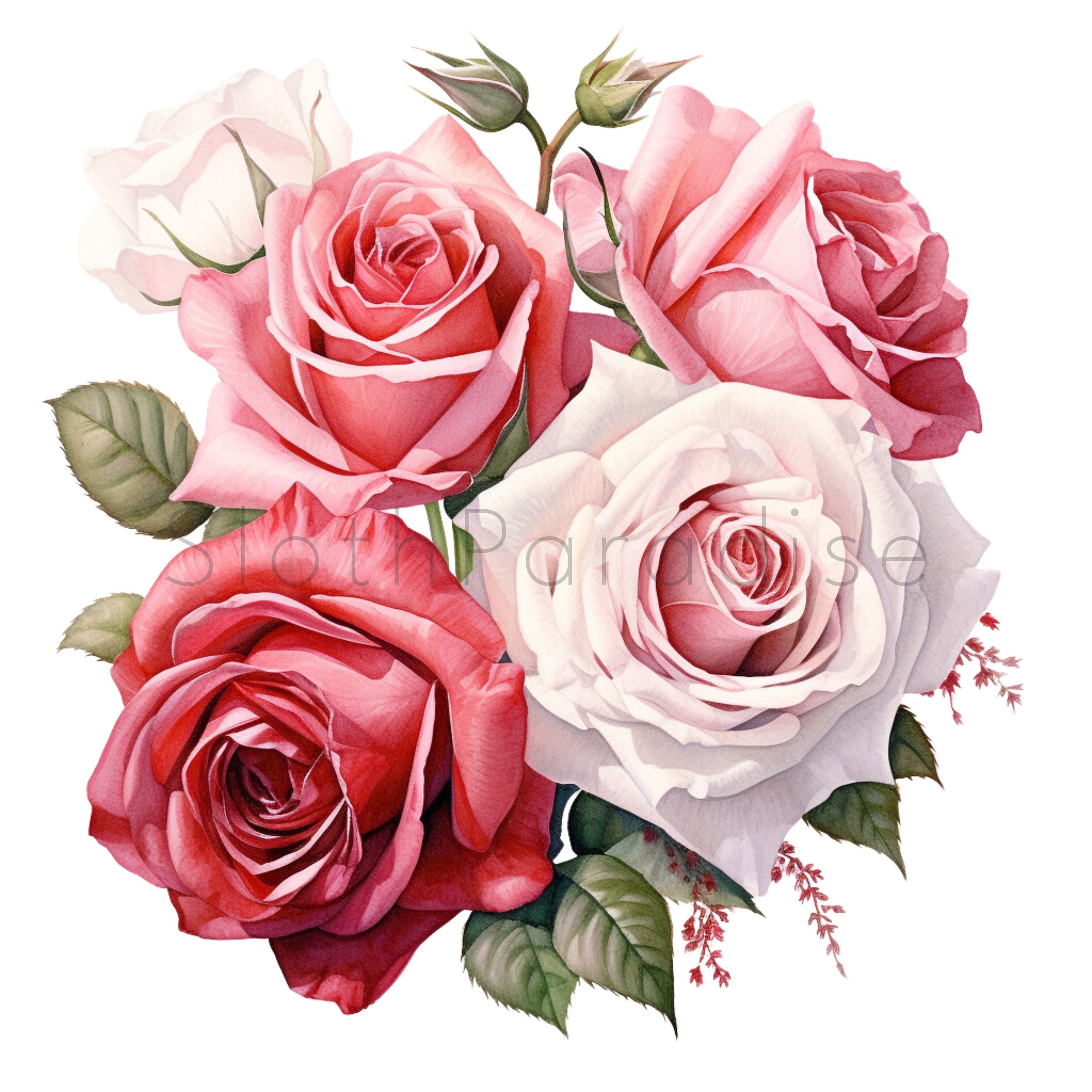 12 PNG Red and Pink Rose Bouquets Transparent Clipart Digital Download ...