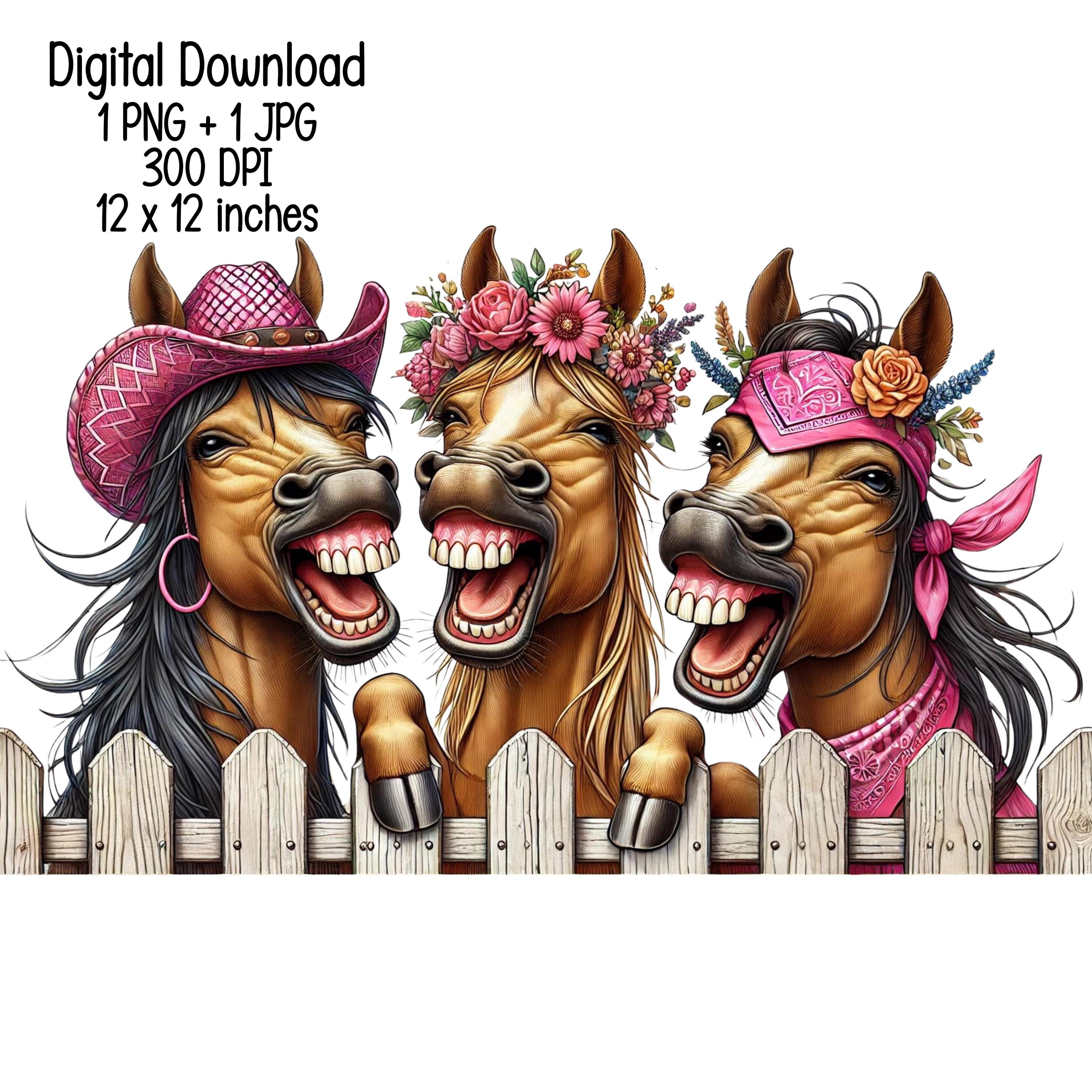 Silly Crazy Horse Girls Besties Clipart Illustration - Comical Horse ...