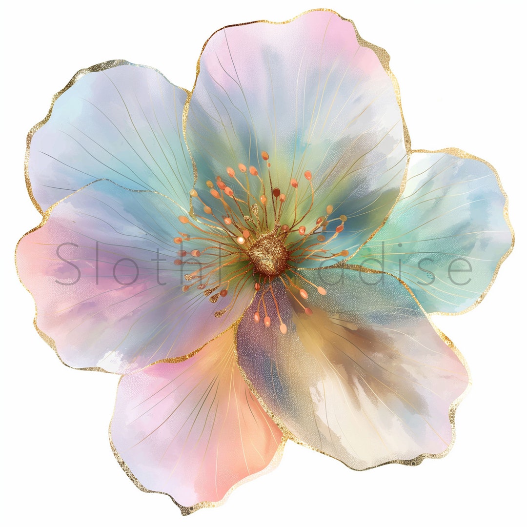 9 Abstract Flower Clipart | Pink, Pastel Rainbow Gold Flowers ...