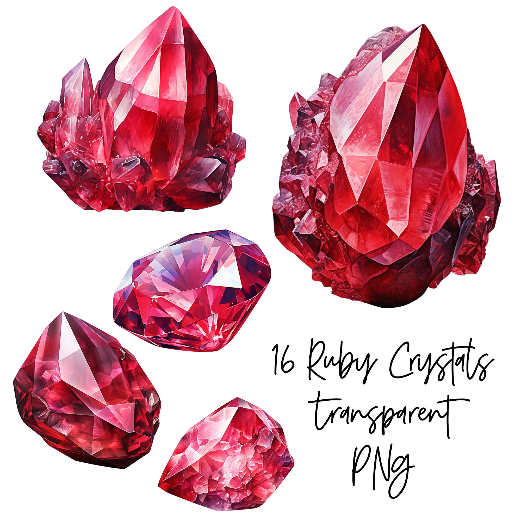 16 PNG Ruby Crystal Transparent Watercolor Clipart Digital Download ...