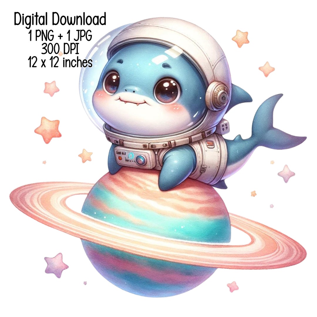 Baby Shark on Uranus Clipart Illustration Astronaut in Cosmos ...