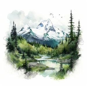 13 JPG Alaska Landscapes Watercolor Clipart Digital Download Commercial ...