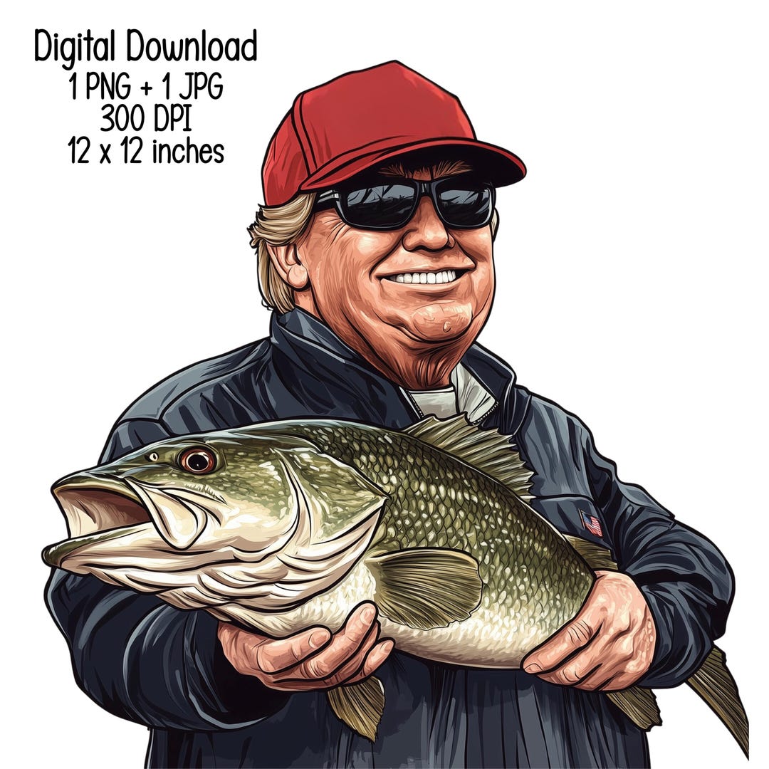 Donald Trump Bass Fishing Digital Download Clipart Illustration, Cool ...