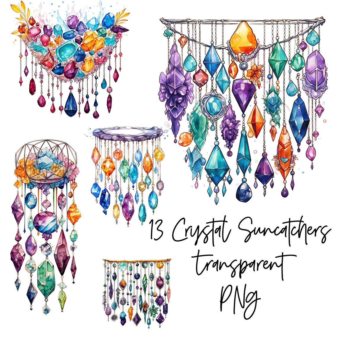 13 PNG Crystal Suncatcher Transparent Watercolor Clipart Digital ...