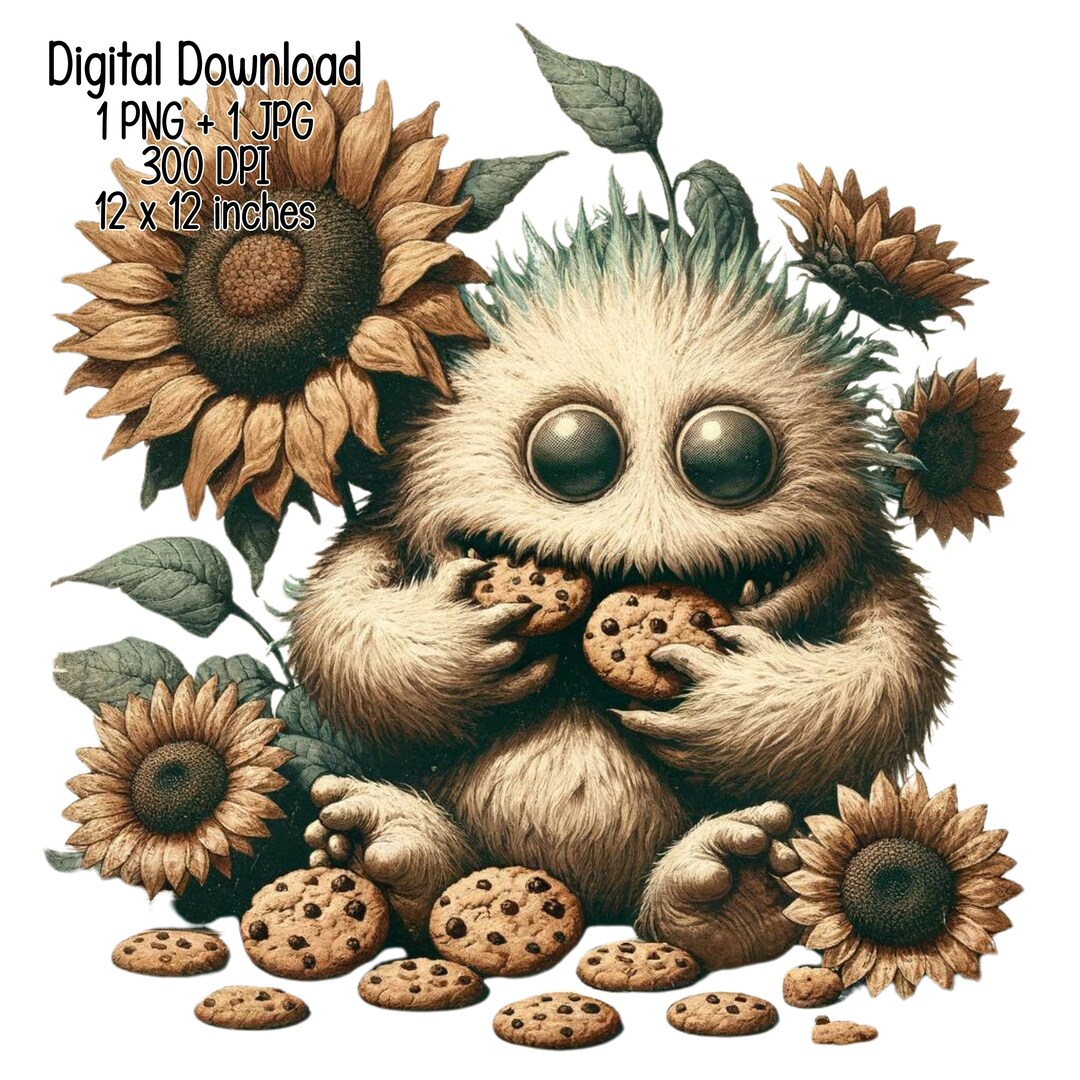 Vintage Monster With Cookies and Sunflowers Clipart Illustration ...