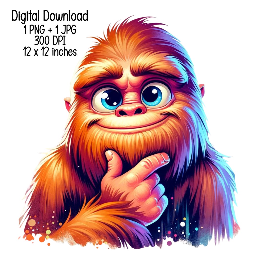 Funny Cute Colorful Humorous Bigfoot Illustration Clipart Commercial ...