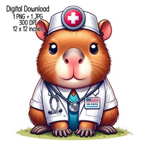Capybara as Doctor CAPA Digital Download Illustration Medical Doctor ...