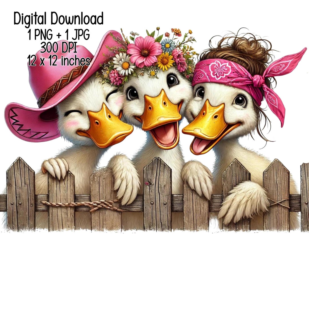 Cute Ducks Girls Besties Clipart Illustration - Funny Ducks Digital ...