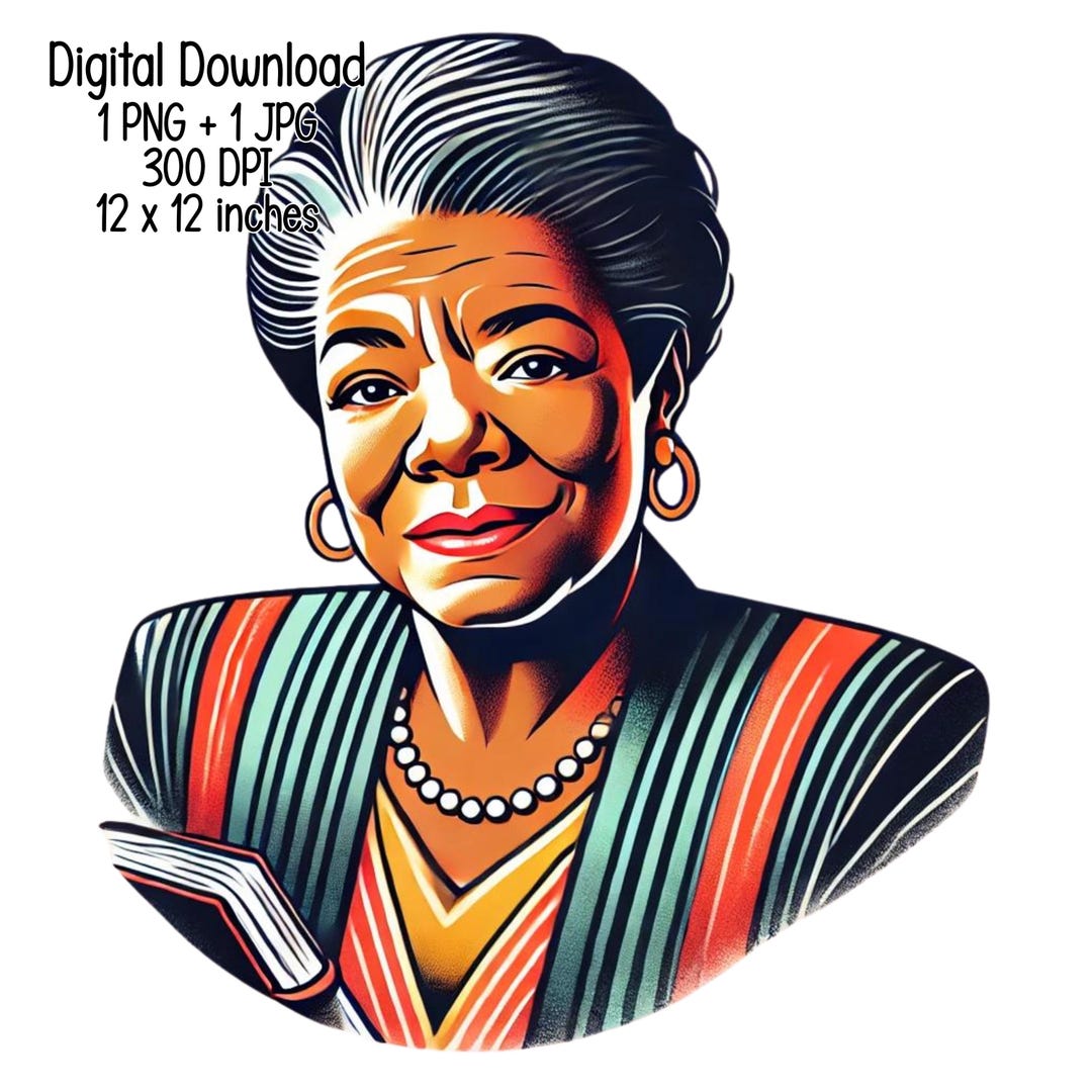 Retro Maya Angelou Iconic Woman Illustration - Digital Download, PNG ...