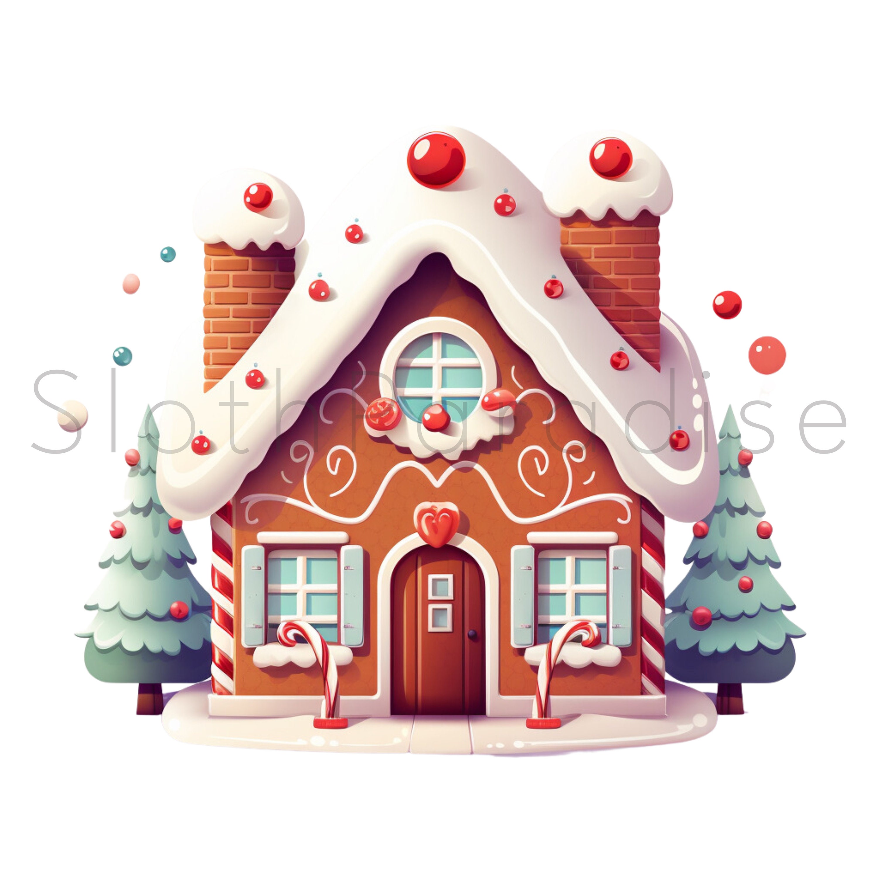 8 PNG Christmas Cookie House Transparent Watercolor Clipart Digital ...