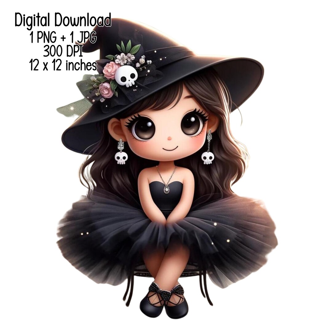 Cute Adorable Witch Digital Download, Black Tutu Illustration Clipart ...