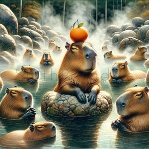 4 JPG Hot Springs Capybara Digital Download Transparent Watercolor ...