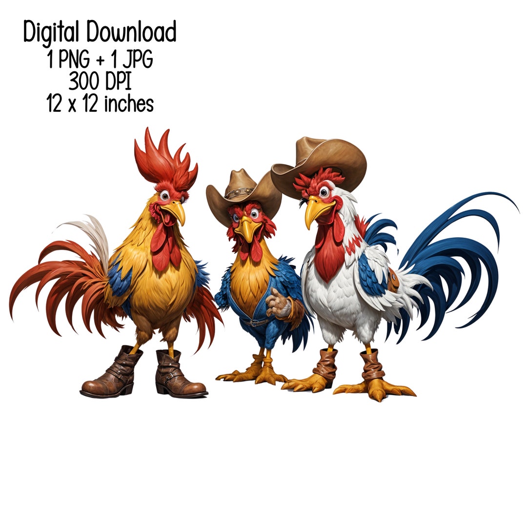 Funny Cute Colorful Humorous Texas Roosters Illustration Clipart ...