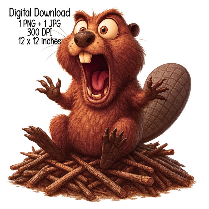 Funny Cartoon Beaver Clipart | Cute Beaver Illustration PNG JPG | Kids ...