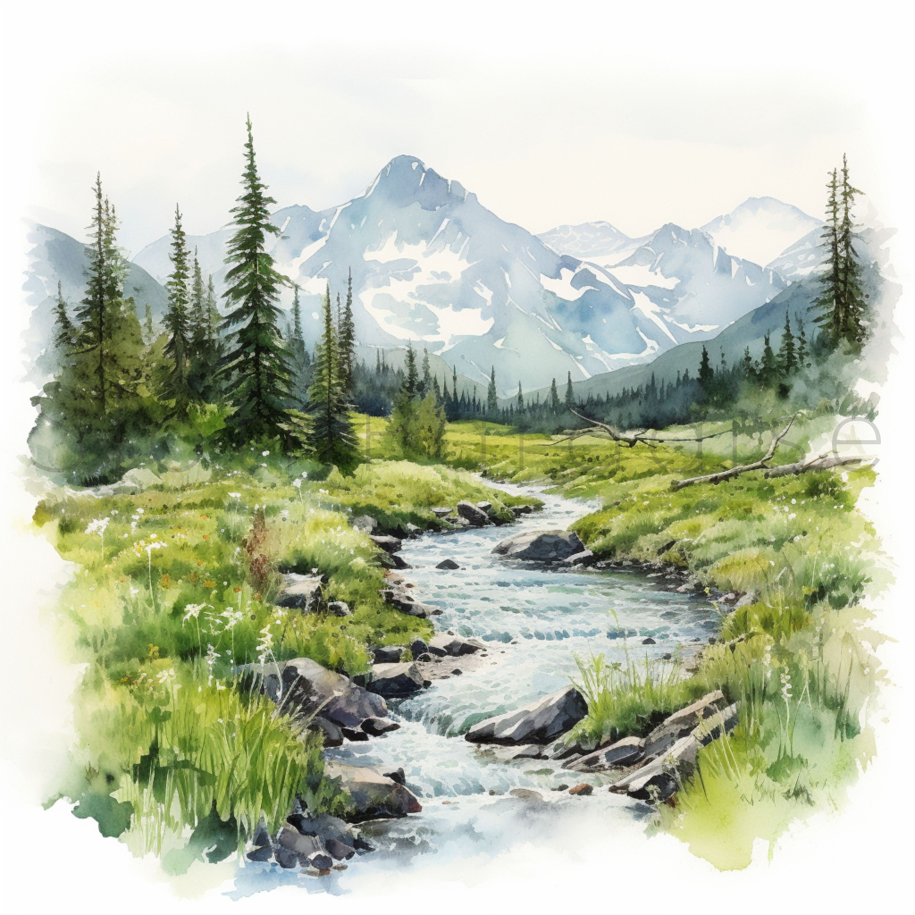 13 JPG Alaska Landscapes Watercolor Clipart Digital Download Commercial ...