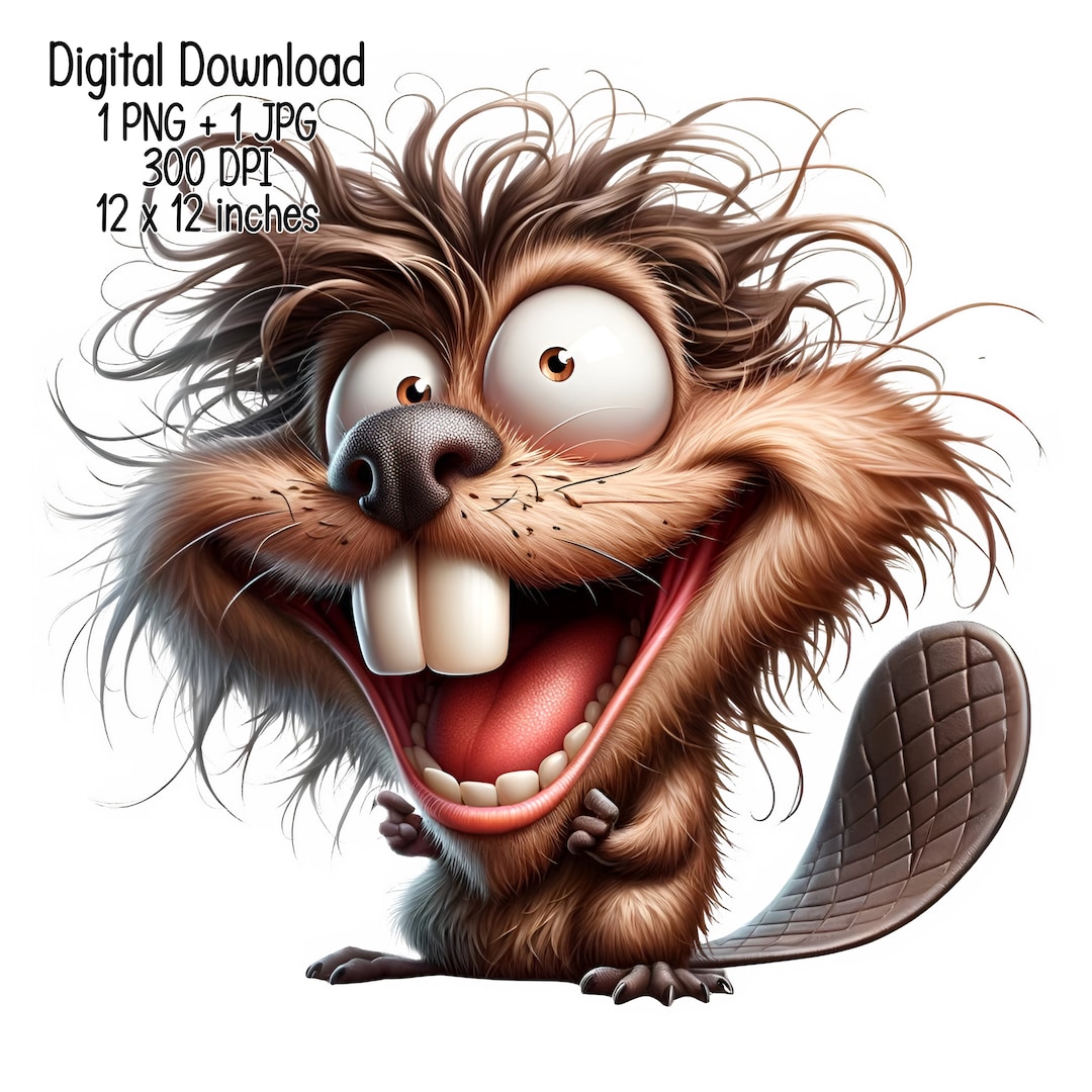 Crazy Beaver Humorous Illustration | Digital Download | Funny Animal ...