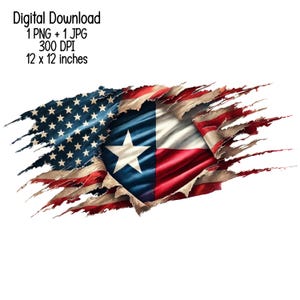 USA Flag Ripped With Texas Flag Underneath - Patriotic Sublimation ...