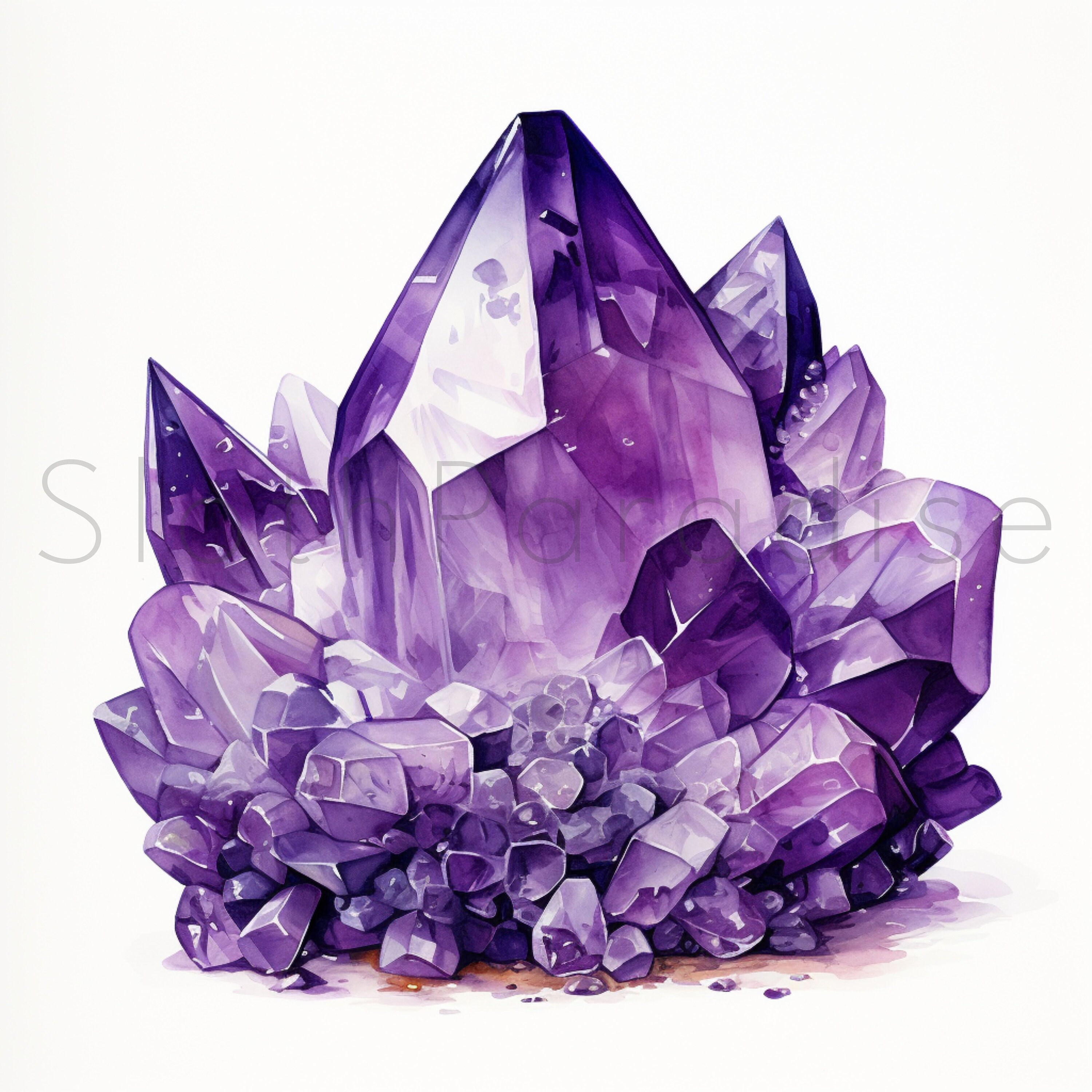 20 JPG Watercolor Amethyst Crystal Clipart Digital Download Commercial ...