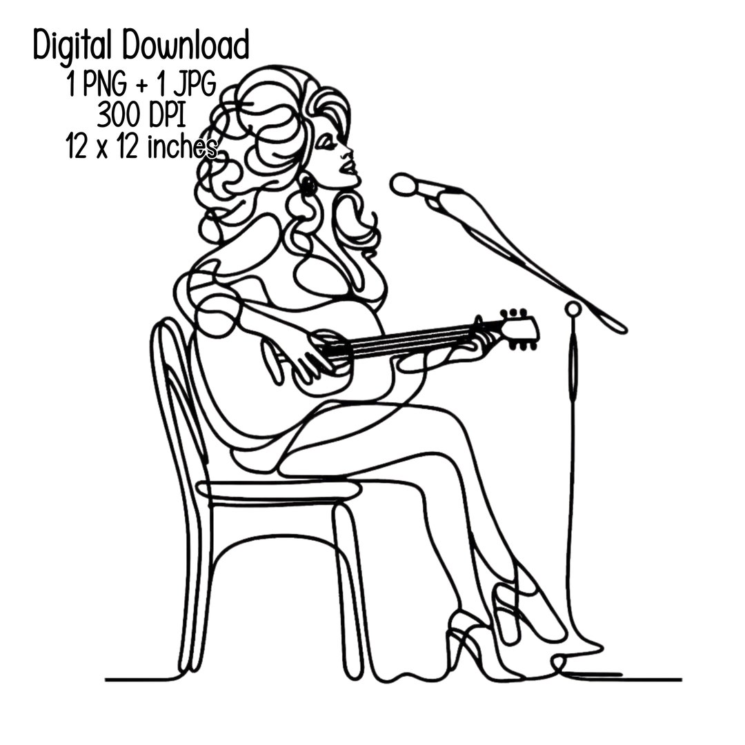 2 Cute Dolly One Line Drawings Clipart Illustration Country Singer ...