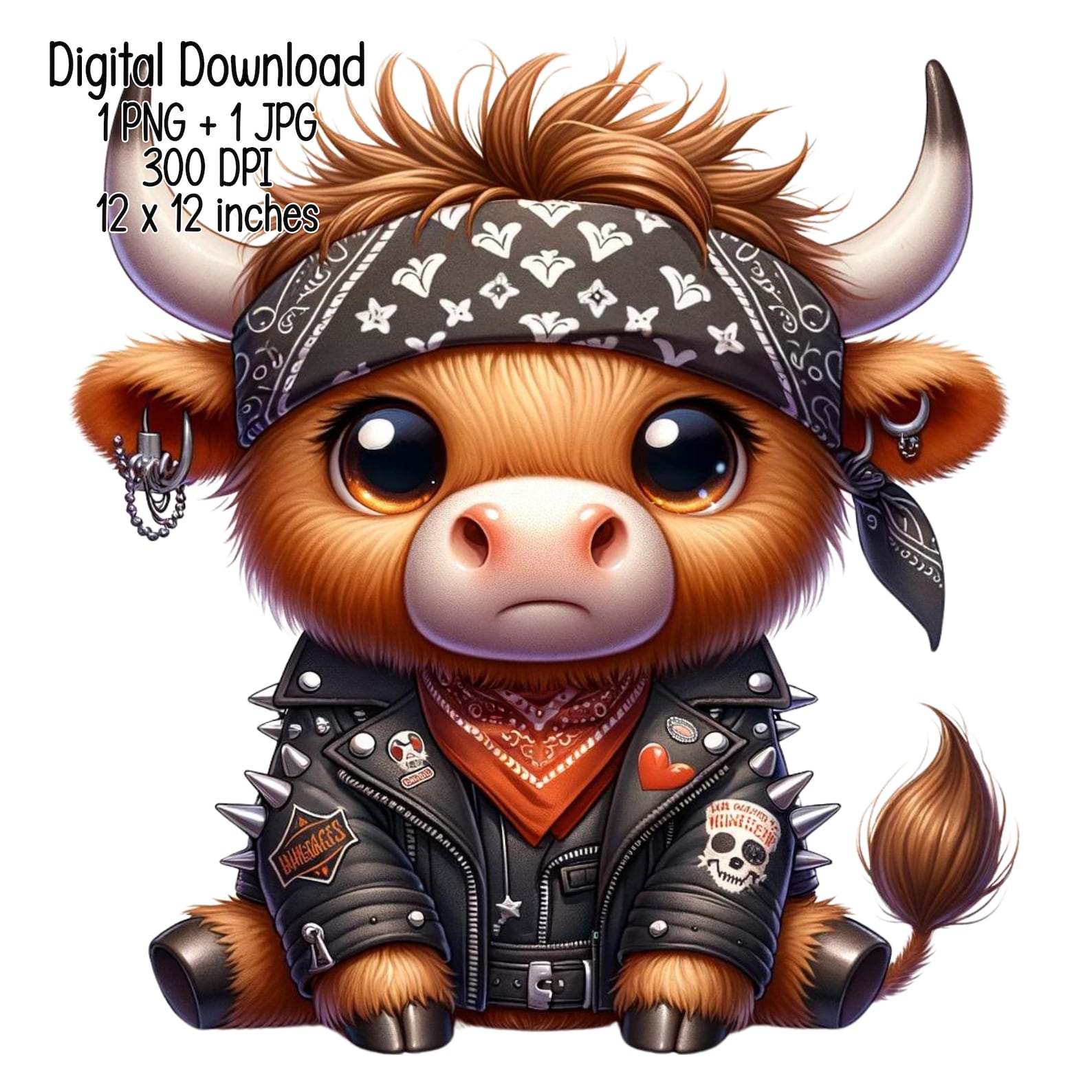 Highland Cow Biker Vibes Metal Spikes Clipart Commercial Use ...