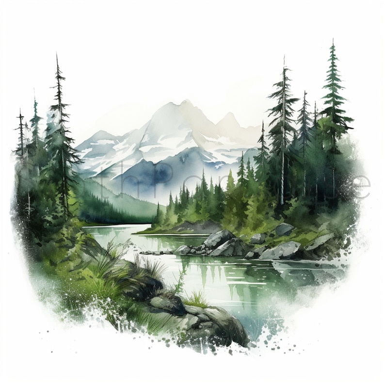 13 JPG Alaska Landscapes Watercolor Clipart Digital Download Commercial ...