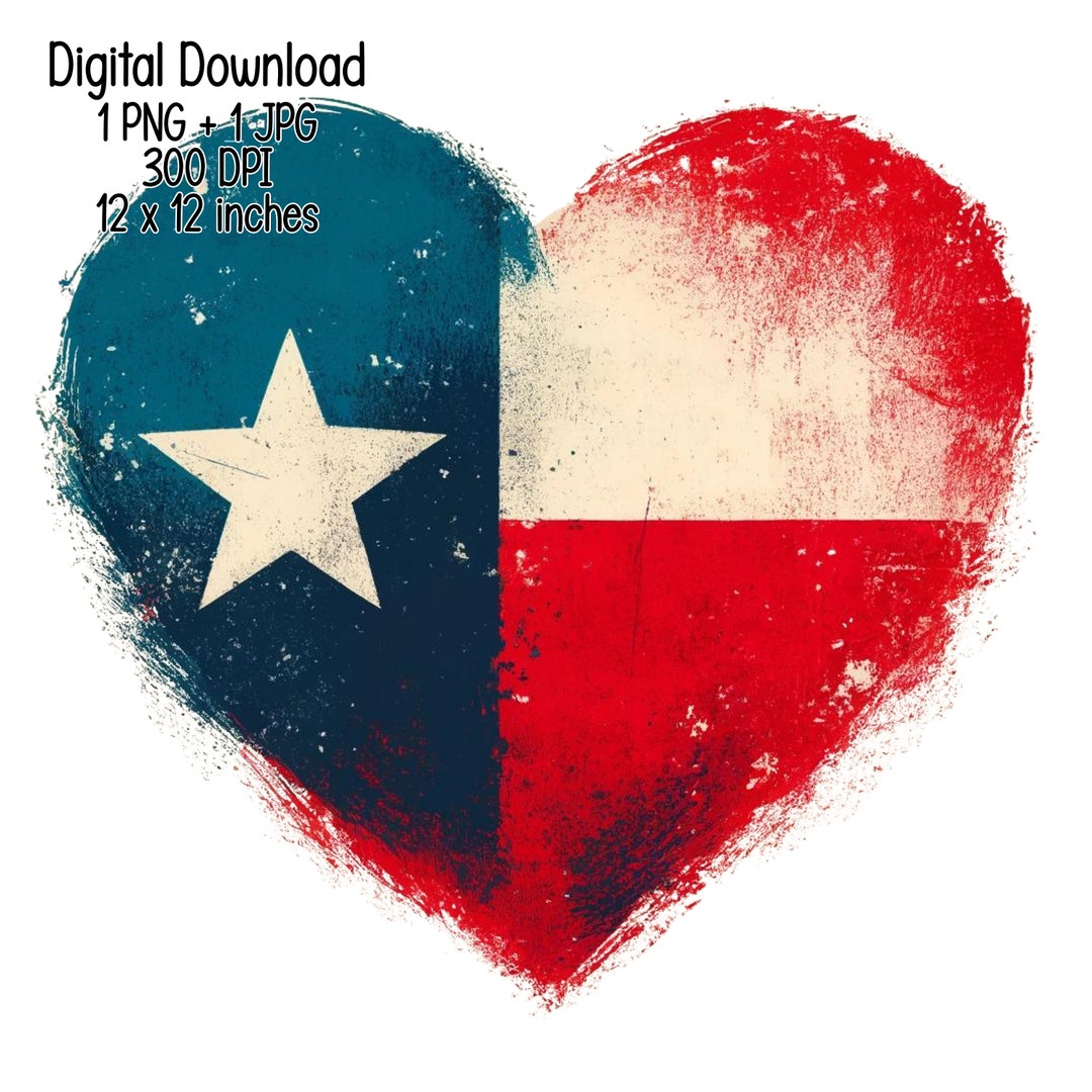 Texas Flag Heart Clipart Illustration PNG, JPG Commercial Use ...
