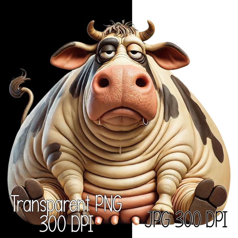 Comical Depressed Cow Clipart Illustration - Digital Download ...