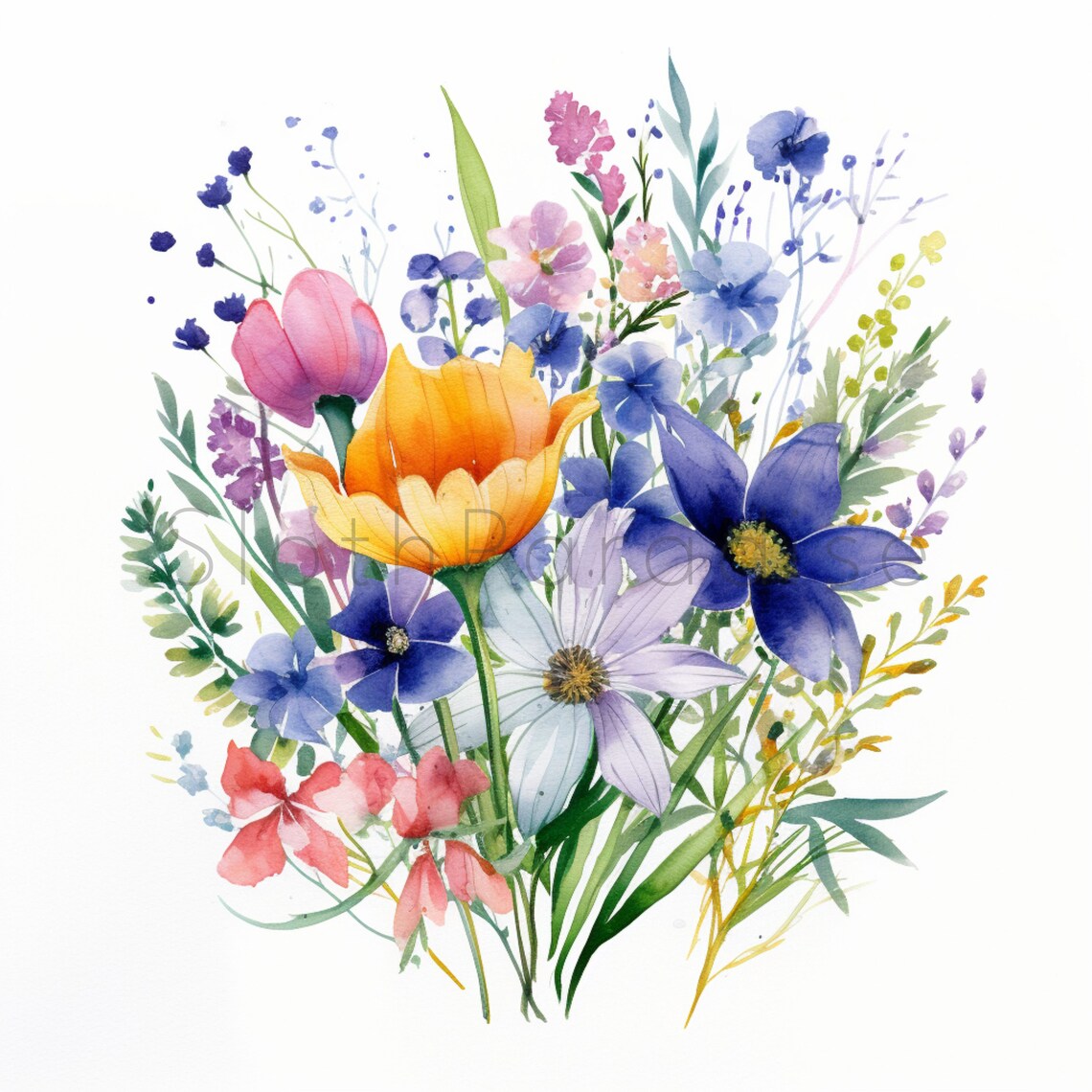 16 JPG Whimsical Flower Bouquets Watercolor Digital Download Commercial ...