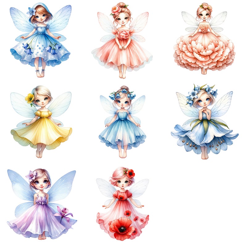 8 JPG Whimsical Flower Fairies Digital Download Bluebell, Buttercup ...