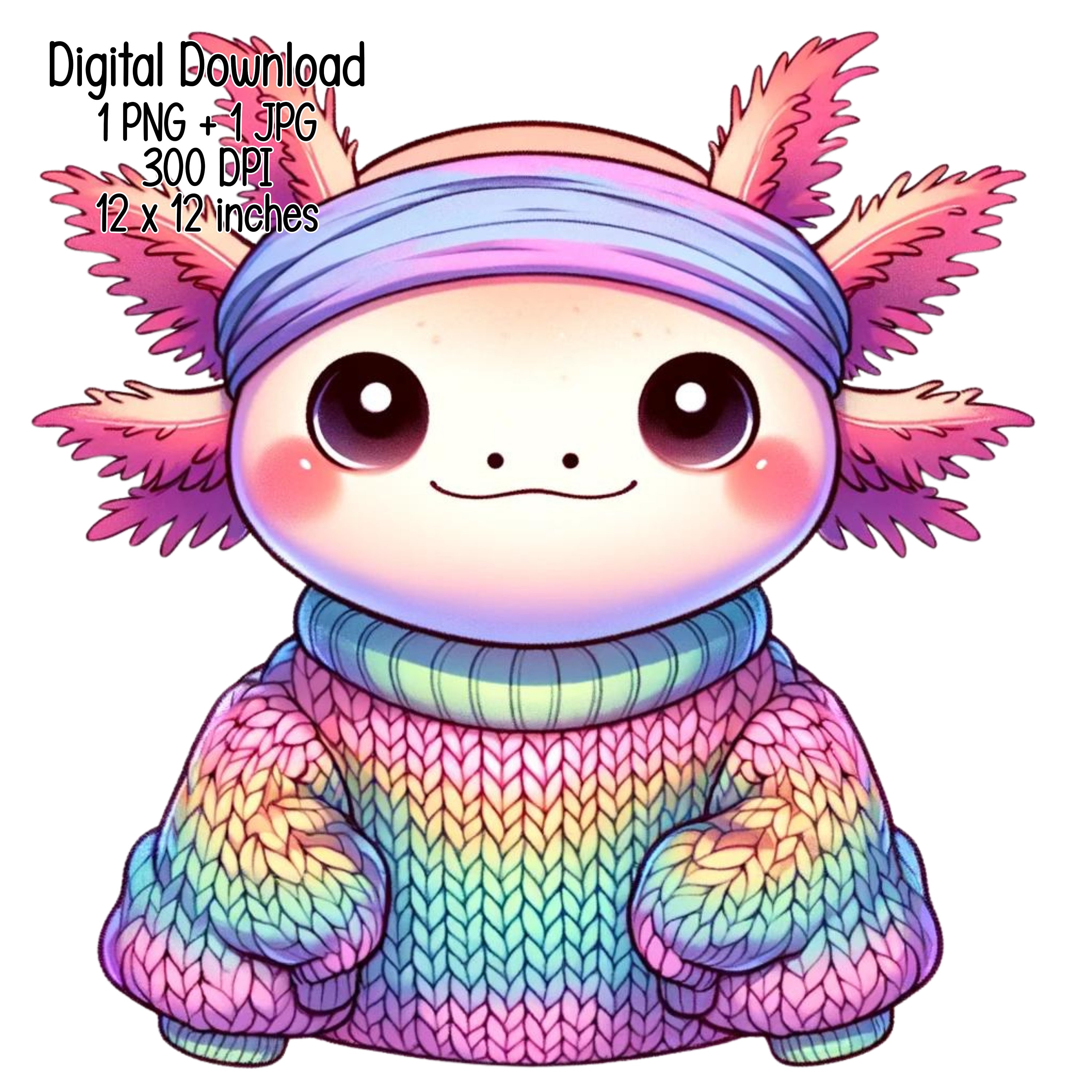 Cute Axolotl Digital Download, Pastel Gradient Axolotl Illustration ...