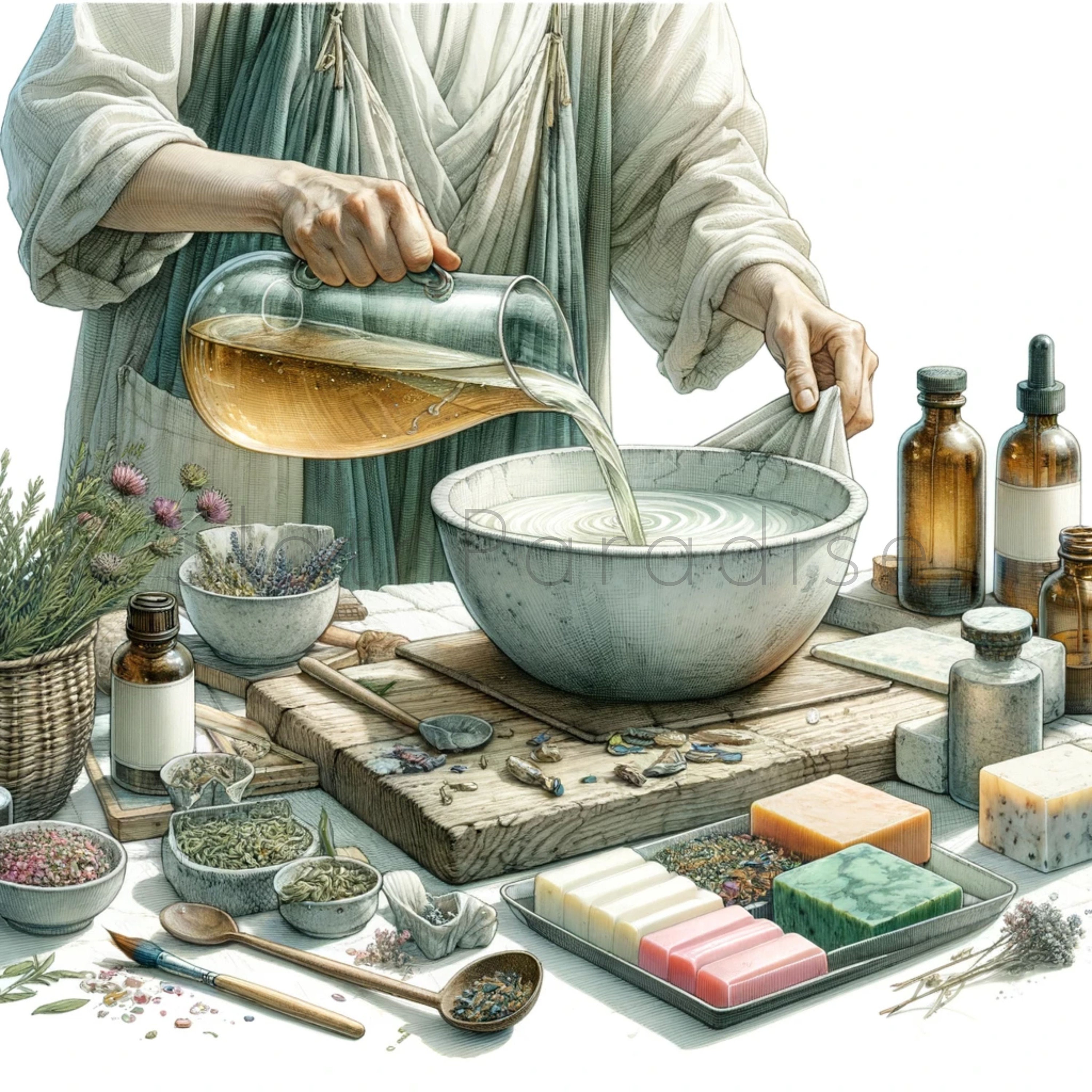 11 JPG Soap Making Process Watercolor Digital Download Commercial Use ...
